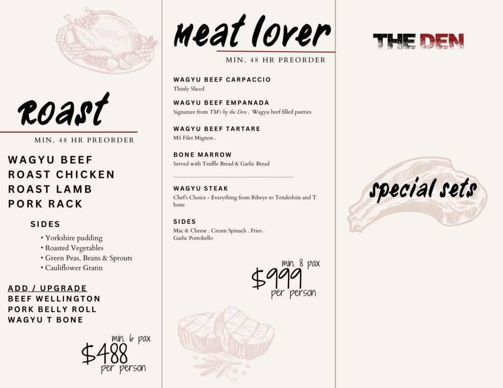 The Den Menu | TM EATS | Wagyu Steak House | Sai Ying Pun